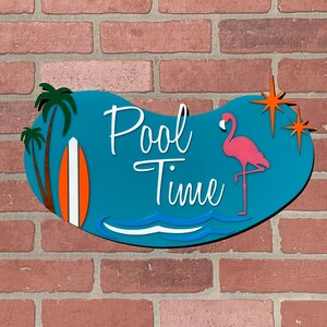 Mid Century Modern "pool Time" Sign | Palm Springs Wall Art | Kidney ...