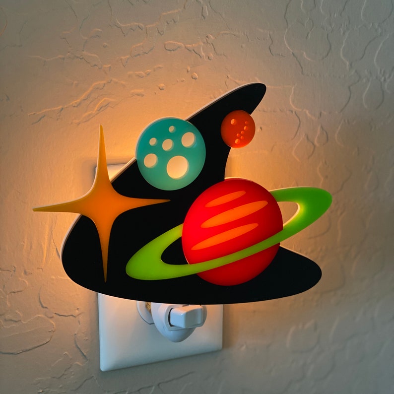 Handcrafted "space" Night Light: Retro Boomerang Galaxy and Planets - Etsy