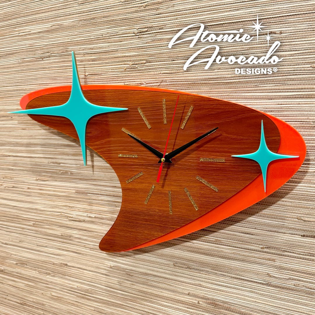Large Mid Century Modern atomic Boomerang Wall Clock 20w X 13.5h Retro ...