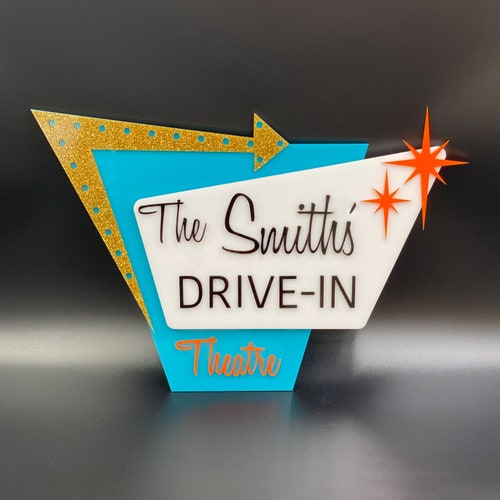 Drive-in Theater Sign Personalized Family Name Sign Man Cave | Etsy