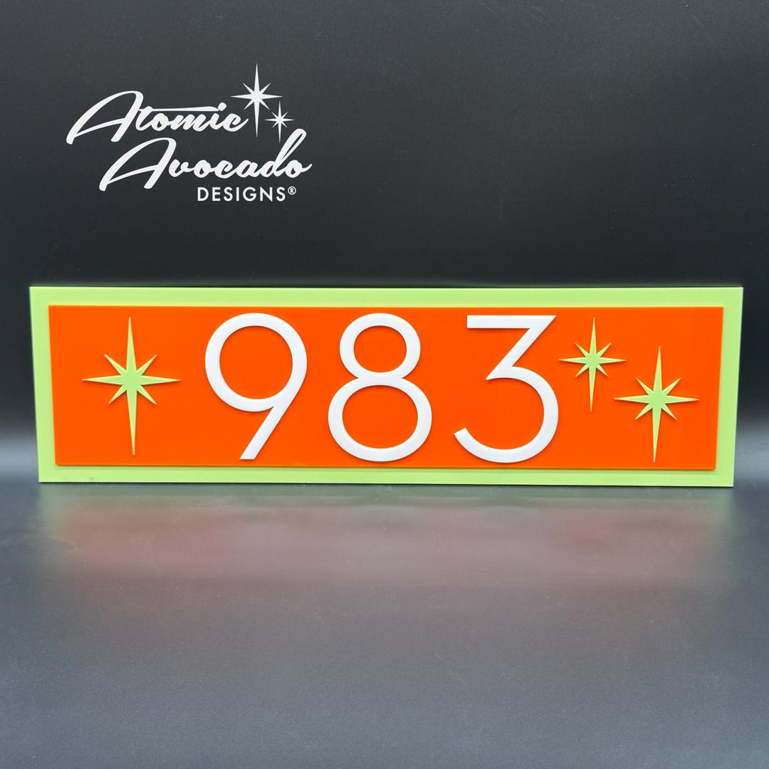 Mid Century Modern Address Sign: Retro House Numbers, Atomic Starbursts ...