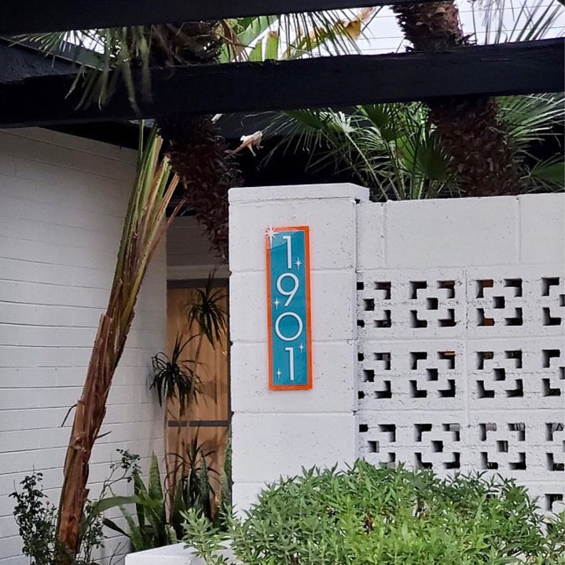 Mid Century Modern Address Sign: Vertical Atomic Starburst House ...