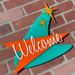 Mid Century Modern “atomic Boomerang" Welcome Sign | Retro Wall Art ...