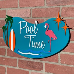 Mid Century Modern "pool Time" Sign | Palm Springs Wall Art | Kidney ...