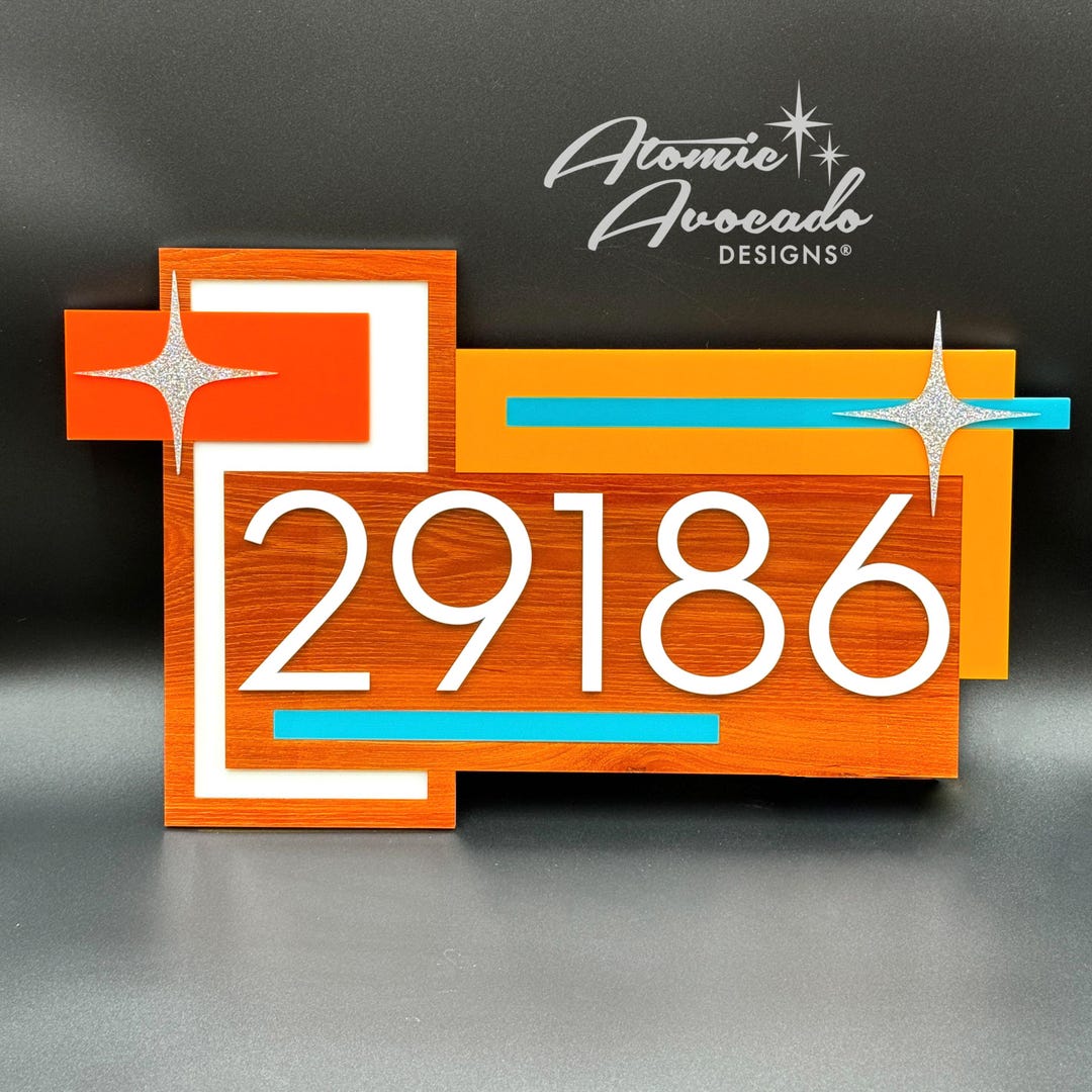 3D Mid Century Modern "mod Haus Ii" Address Sign With Starbursts ...