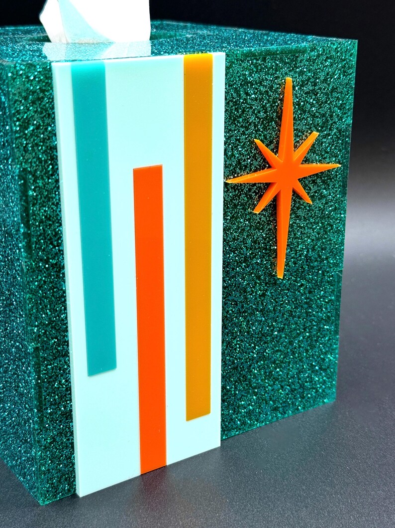 Retro SPARKLE Tissue Box Cover | Turquoise Glitter "modline" Design ...