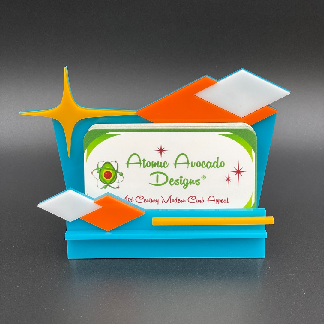 Mid Century Modern Business Card Holder Modern Office Decor Retro ...