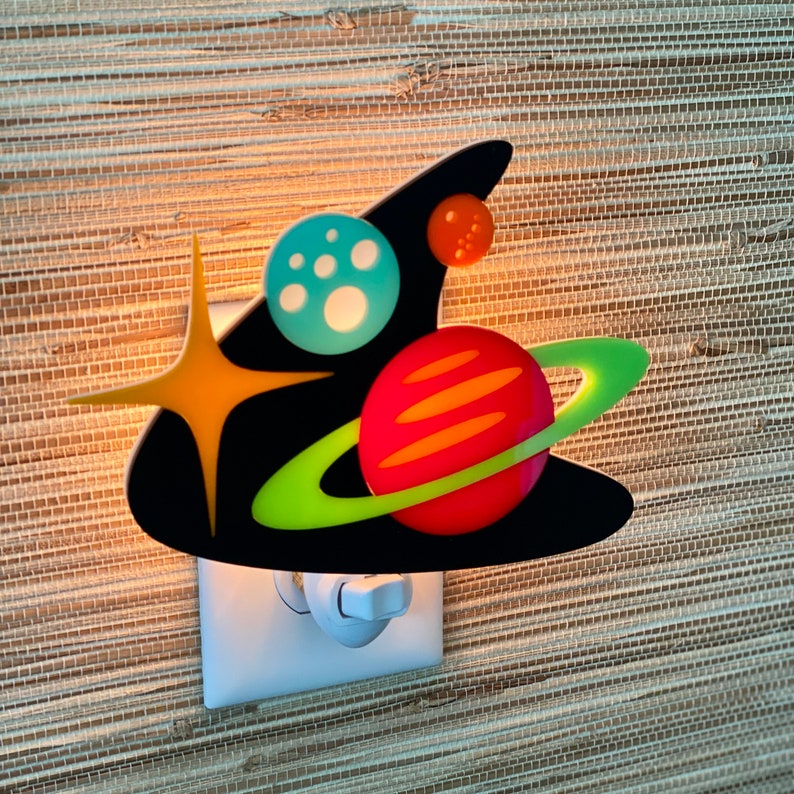 Handcrafted "space" Night Light: Retro Boomerang Galaxy and Planets - Etsy