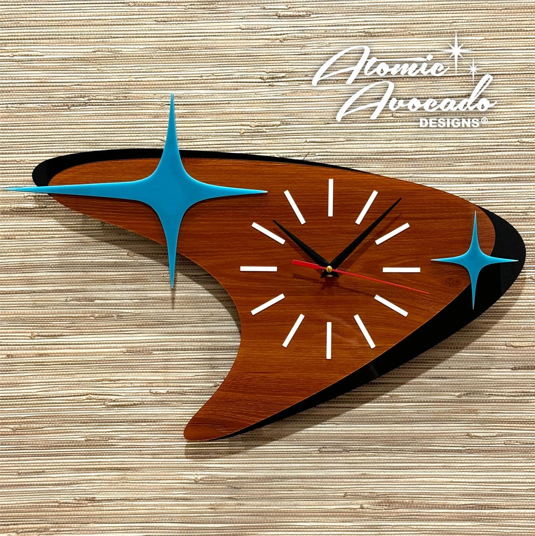 Retro Mid Century Modern “atomic Boomerang" Wall Clock | Three ...
