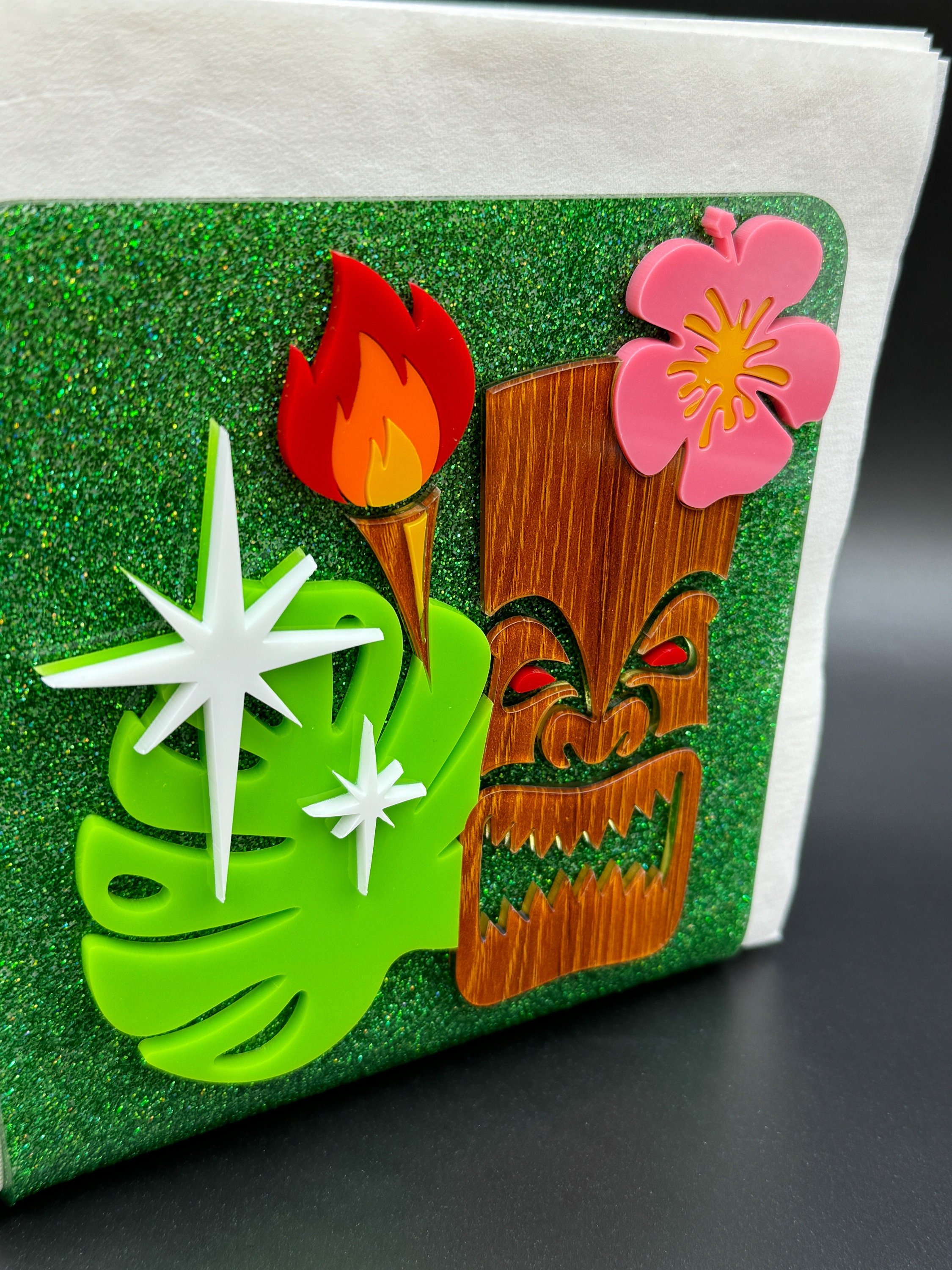 Handcrafted "atomic Tiki" Napkin Holder | Hibiscus Flower | Monstera ...