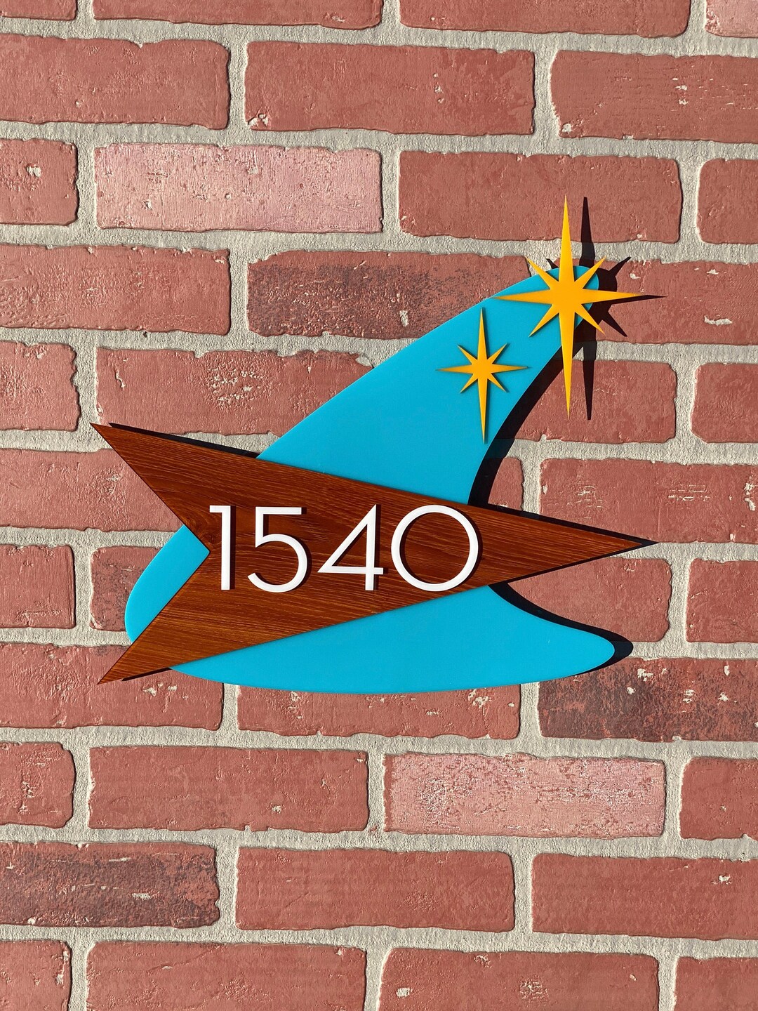 3D "wood Grain" Mid Century Modern “atomic Boomerang" Address Sign ...