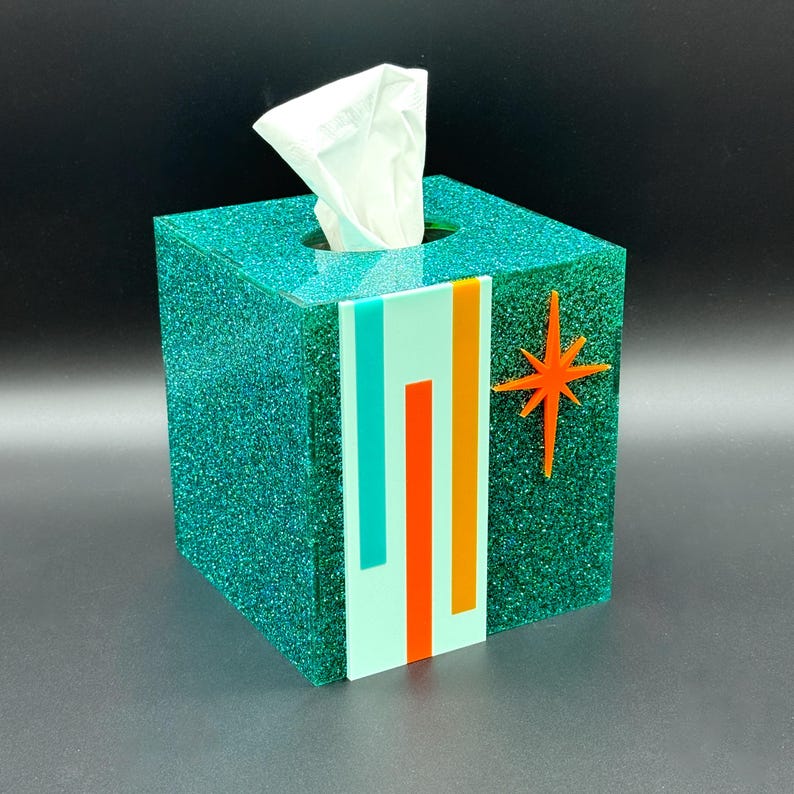 Retro SPARKLE Tissue Box Cover | Turquoise Glitter "modline" Design ...