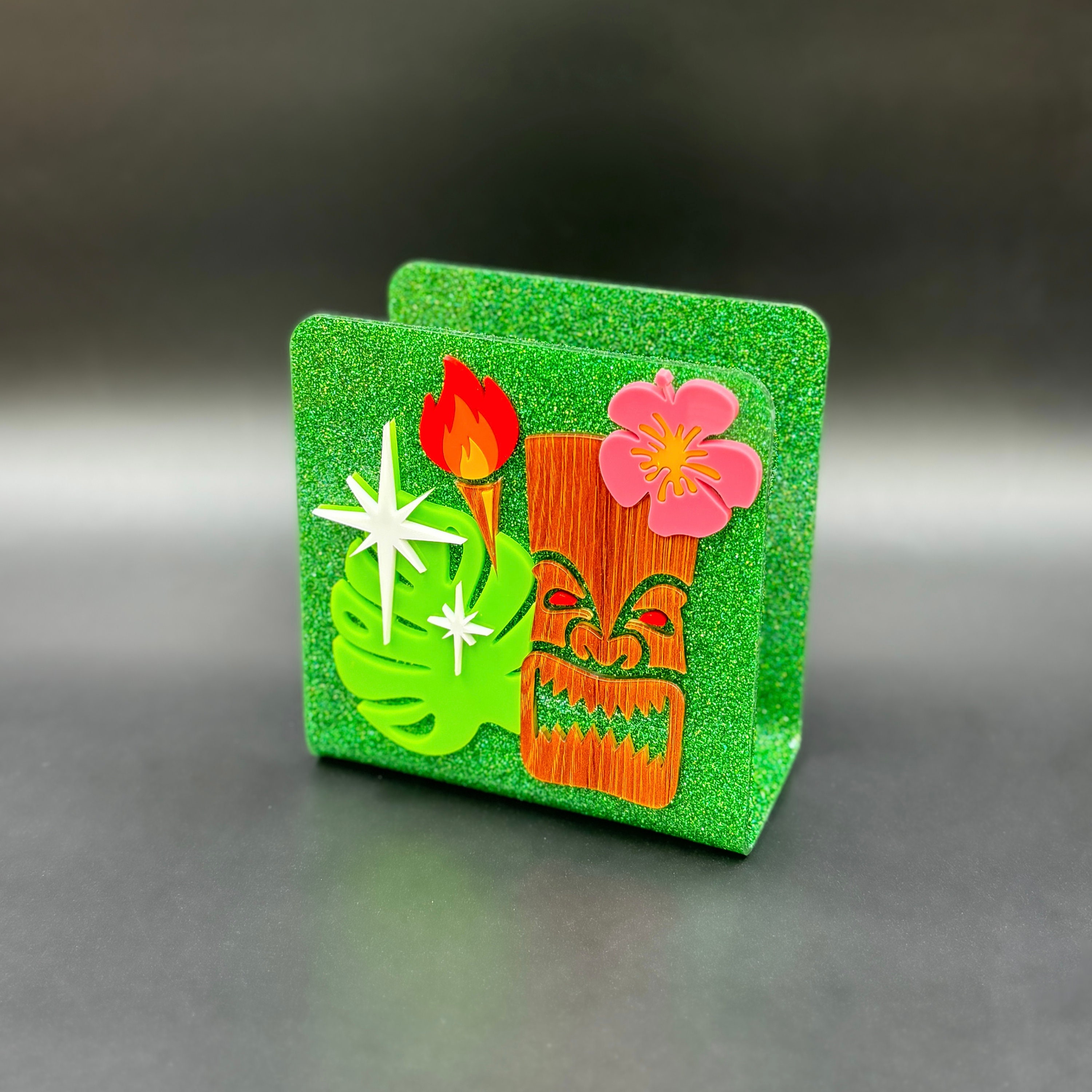 Handcrafted "atomic Tiki" Napkin Holder | Hibiscus Flower | Monstera ...