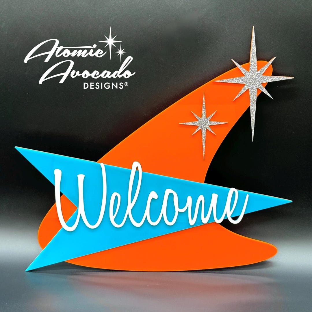 Mid Century Modern “atomic Boomerang" Welcome Sign With Sparkle ...