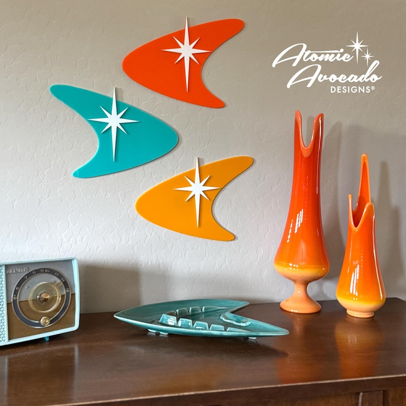 Set of 3 Mid Century Modern Boomerangs: Decorative Retro Atomic Wall ...