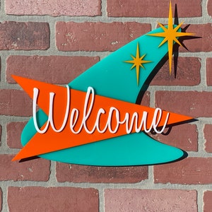 Mid Century Modern “atomic Boomerang" Welcome Sign | Retro Wall Art ...