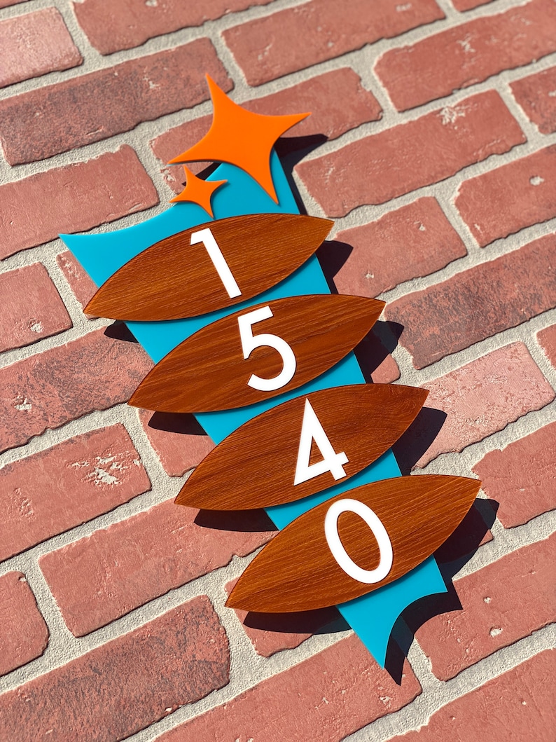 3D Mid Century Modern marquee Address Sign House | Etsy