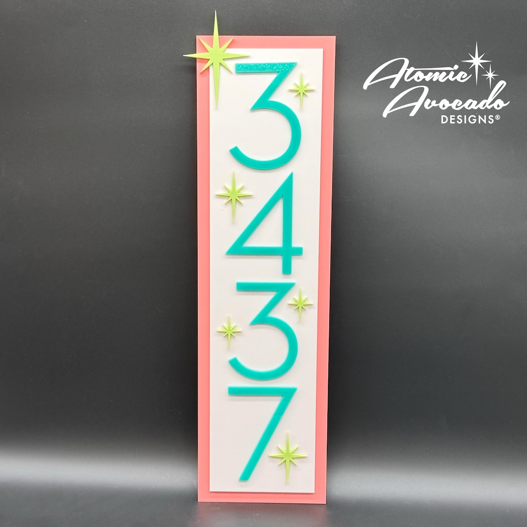 Mid Century Modern Address Sign: Vertical Atomic Starburst House ...