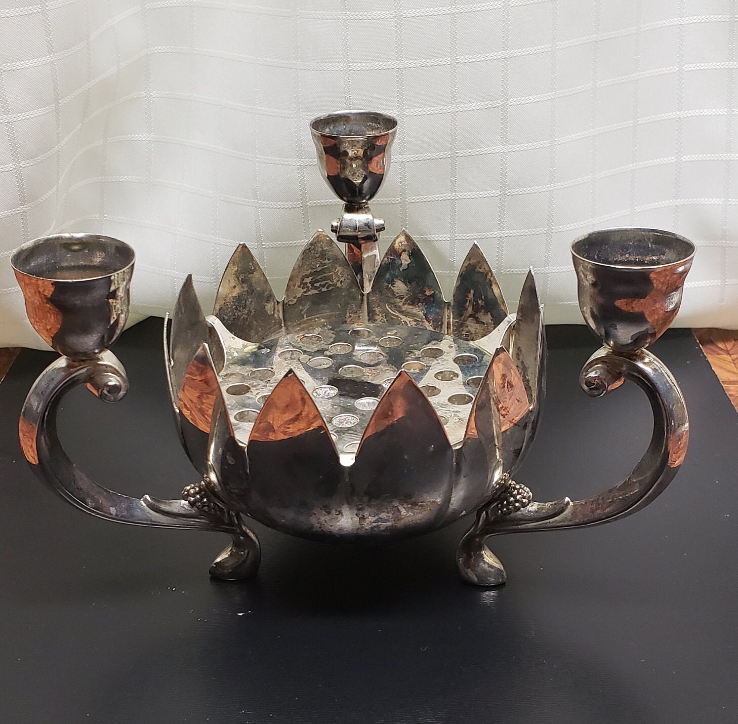 Vintage Silver Plate Lotus Flower Candle Holder Flower Frog Zellers ...