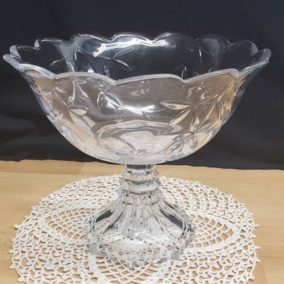 Vintage Soga Japan Crystal Glass Flower Design Open Compote FREE ...