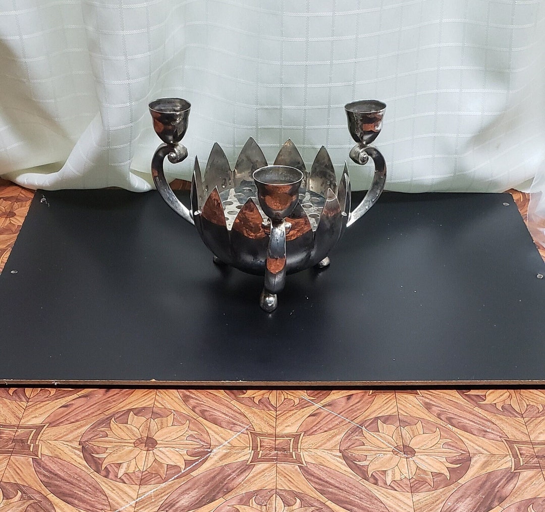 Vintage Silver Plate Lotus Flower Candle Holder With Flower Frog ...
