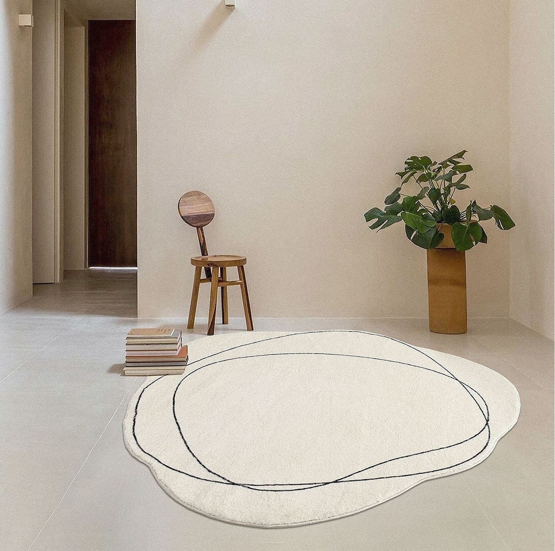 Modern White Irregular Abstract Line Art Rug Carpet Minimal - Etsy
