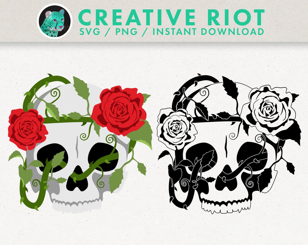 ROSE SKULL SVG Skull Svg, Flower Skull Svg, Roses Skull Svg, Skull Cut ...