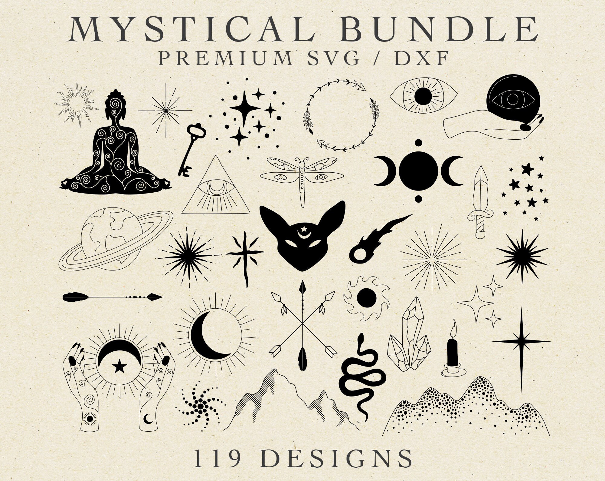 119 MYSTICAL DESIGNS Commercial Use Svg Celestial Svg Moon - Etsy Australia