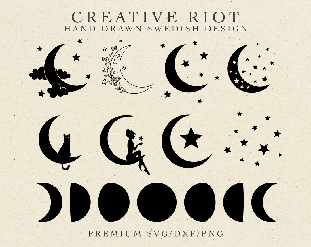 MOON BUNDLE SVG Commercial Use Svg, Moon Clipart, Moon Phase Svg, Moon ...