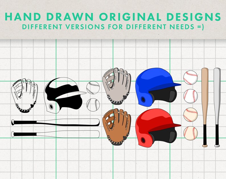 Baseball Gear SVG – Bat, Glove, Helmet (commercial Use) - Etsy
