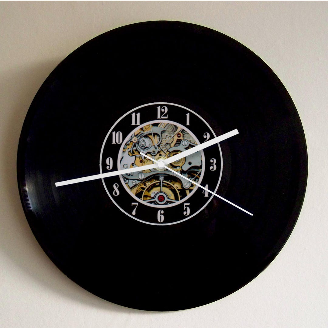 Vinyl Record Wall Clock 12 LP Real Record Cogs Design With White Clock ...