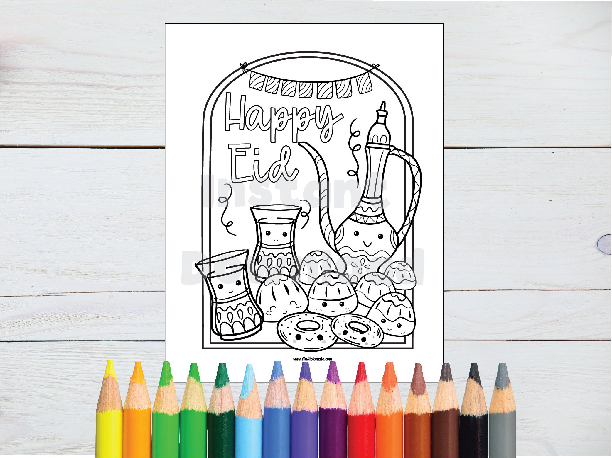 Happy Eid Coloring Page Desserts, Eid Mubarak Coloring Pages, Eid Party ...