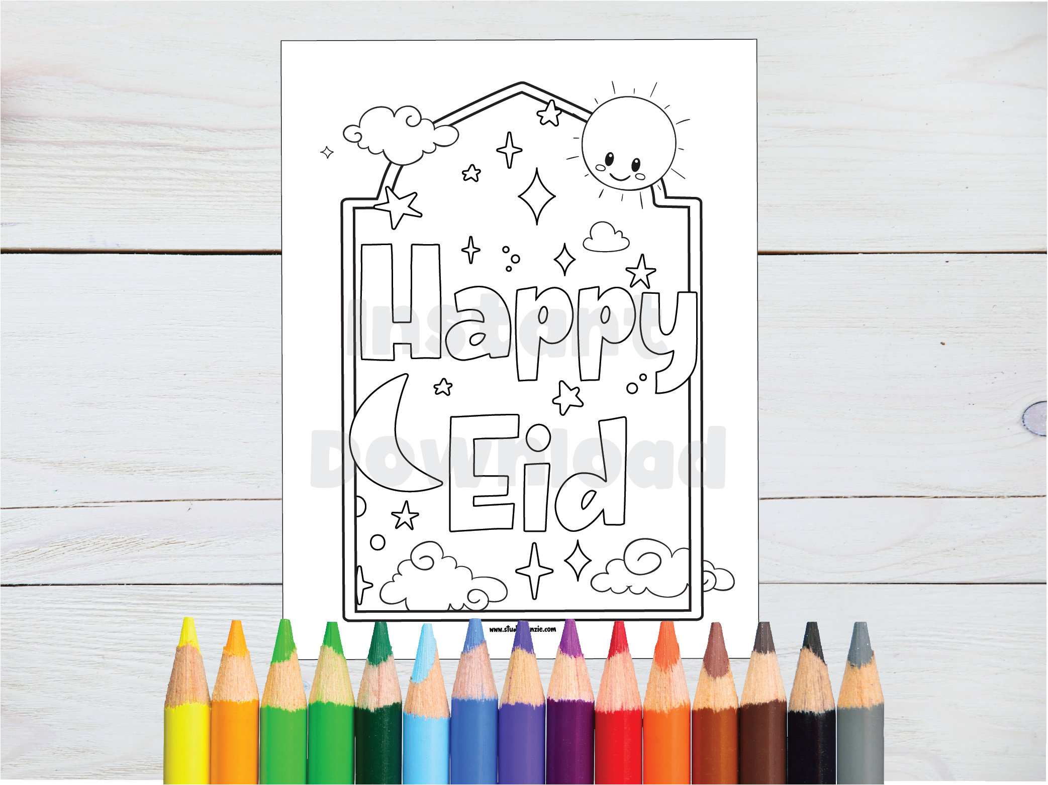 Happy Eid Coloring Page Sun Moon, Eid Mubarak Coloring Pages, Eid Party ...