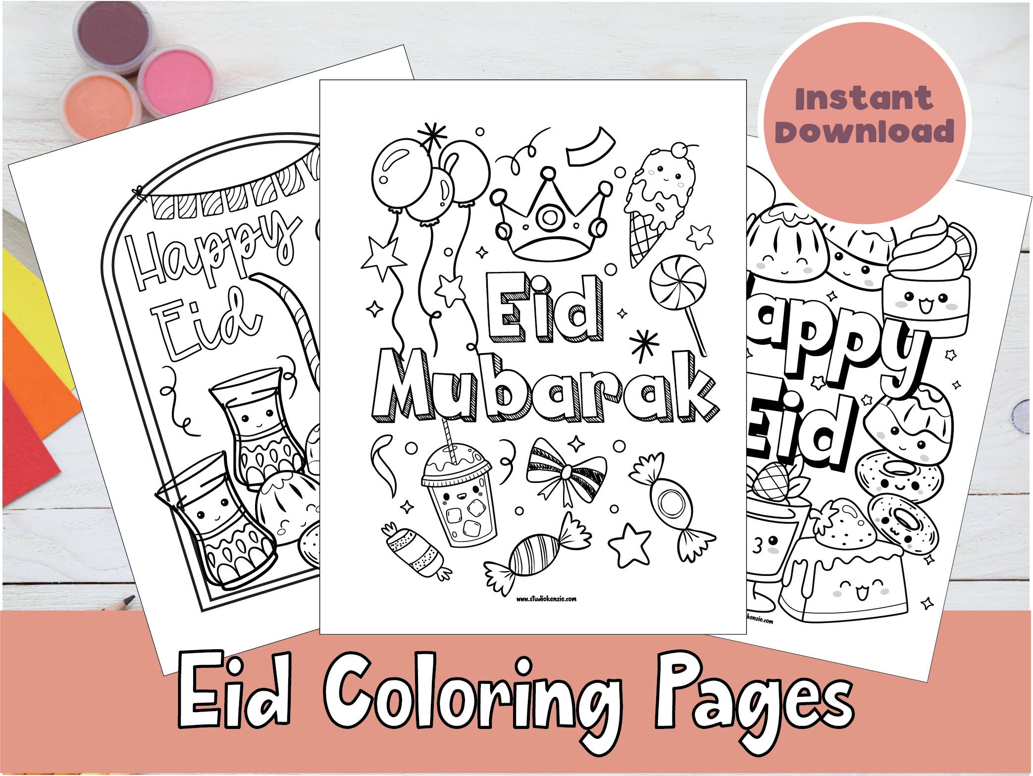 Happy Eid Coloring Page Desserts, Eid Mubarak Coloring Pages, Eid Party ...
