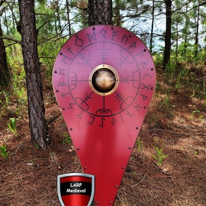 Viking Runes Ragnar Lothbrok Helm of Awe Aegishjalmur Norse Red Wooden ...