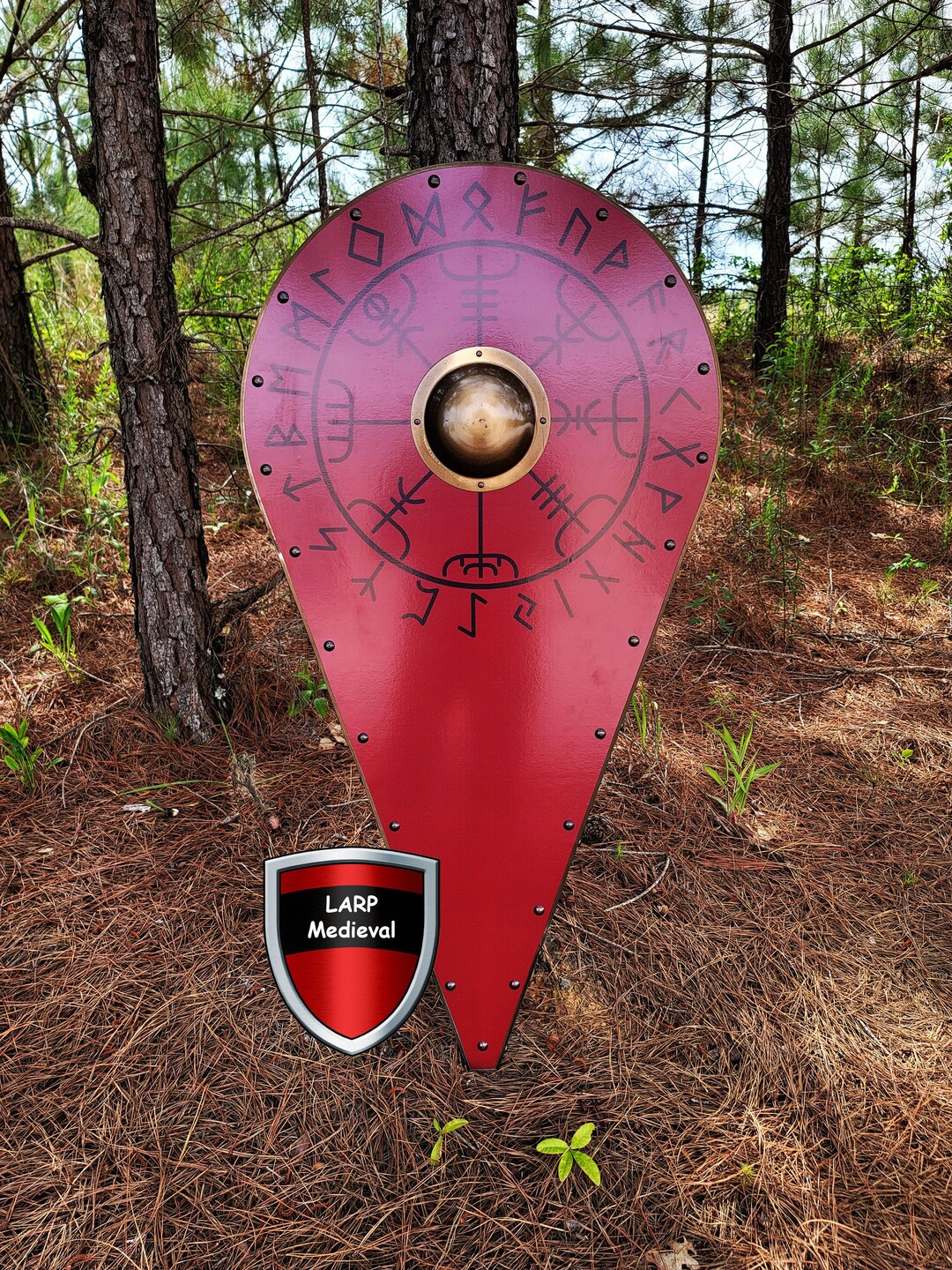 Viking Runes Ragnar Lothbrok Helm of Awe Aegishjalmur Norse Red Wooden ...