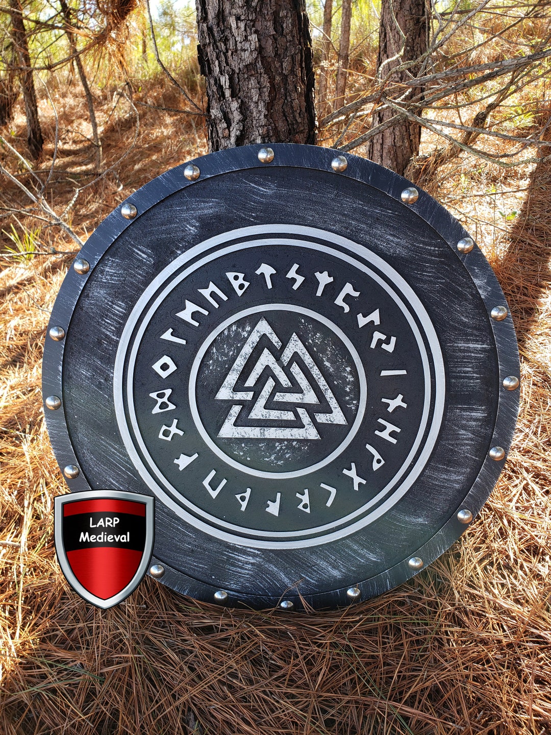 Norse Vikings Shield Valknut Runes Medieval Historical Hardwood ...