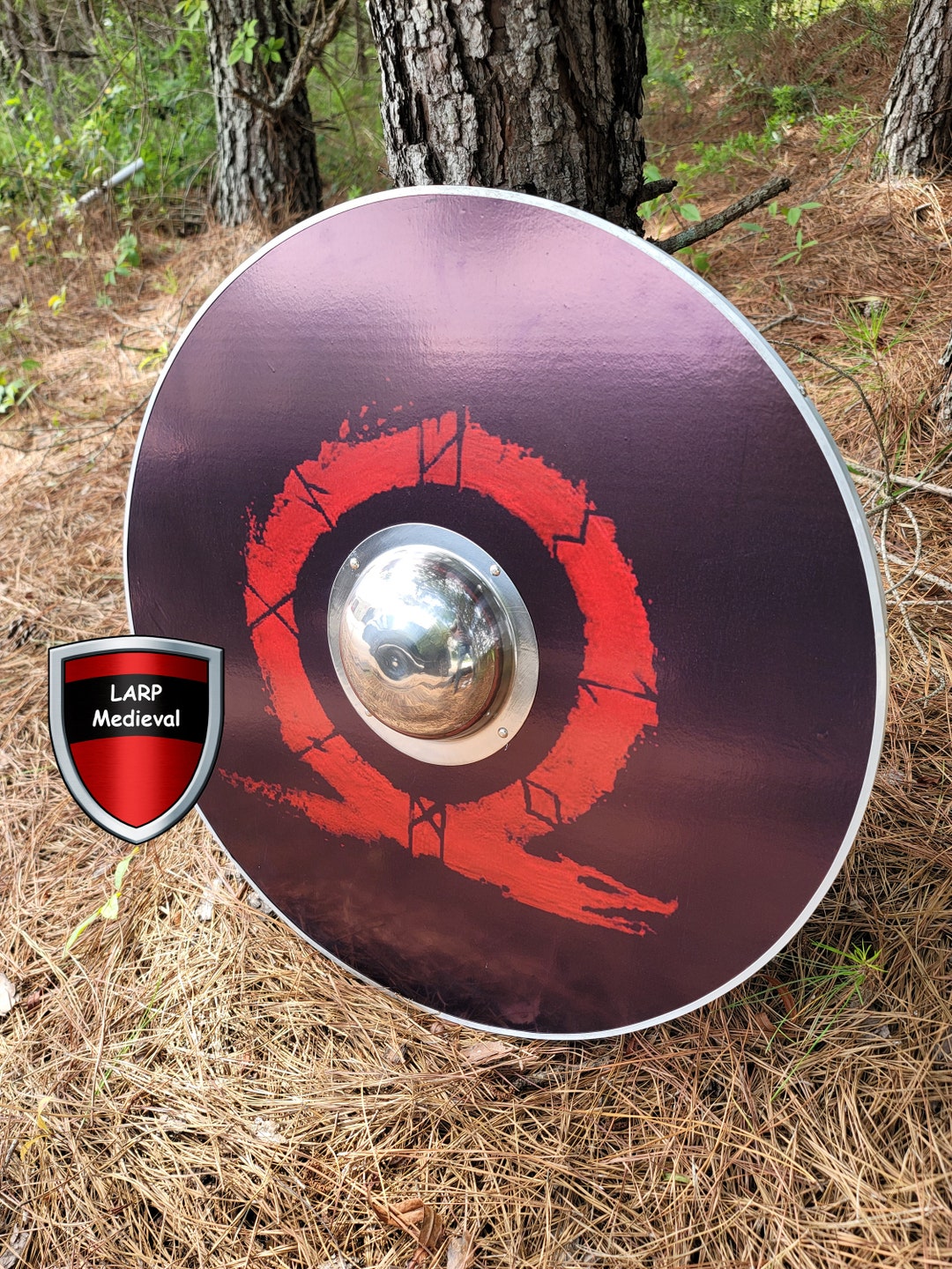 Norse God Viking Runes Red Fire Ragnarök War Wooden Viking Round Shield ...