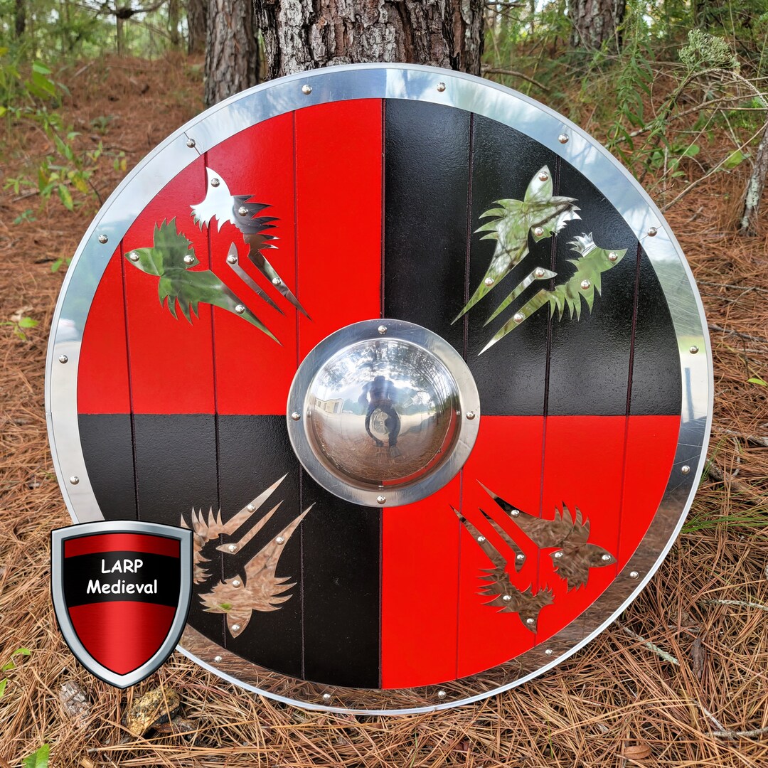 Norse Viking Mirror Polished Steel Plated Fenrir Wolf Wooden Round ...