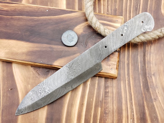 10 Inch Huge Bowie Drop Point Damascus Steel Blade Blank | Etsy