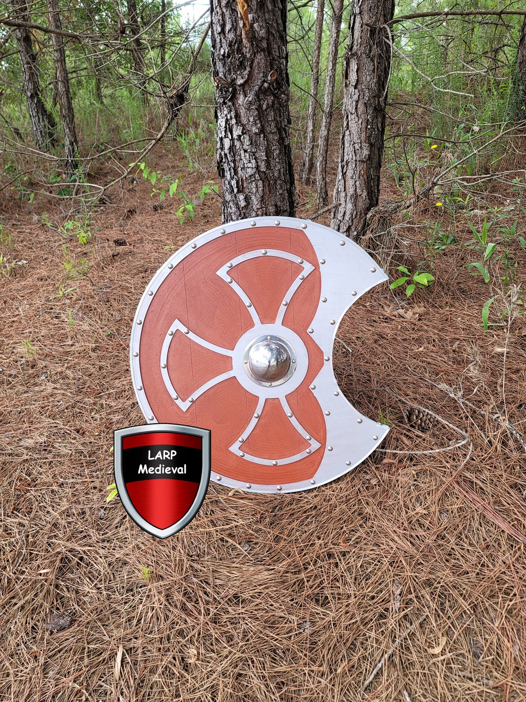 Svalinn Vikings Norsemen Handmade Crescent Spear Wooden Shield Carved ...