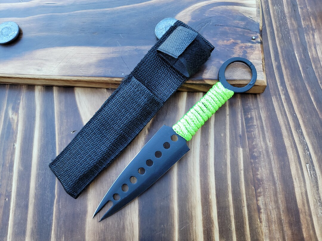 Stainless Steel Twin Point Edge Hunting Knife Zombie Green Cord Nylon ...