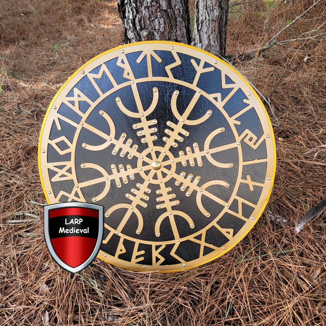 Gold Steel Plated Viking Runes Helm of Awe Aegishjalmur Norse Pattern ...