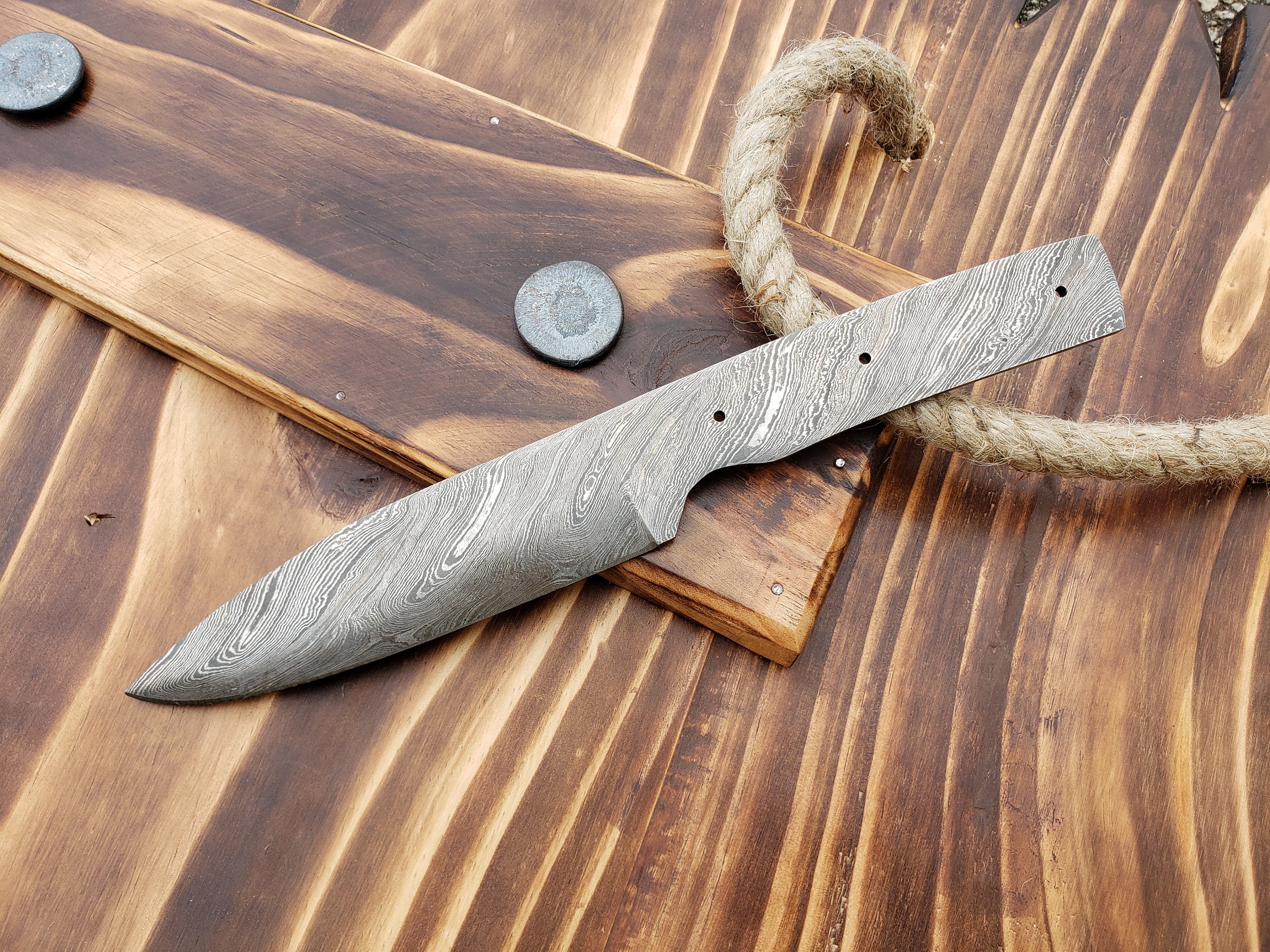 9 Inch Drop Point Bowie Knife Damascus Blade Blank Hunting | Etsy