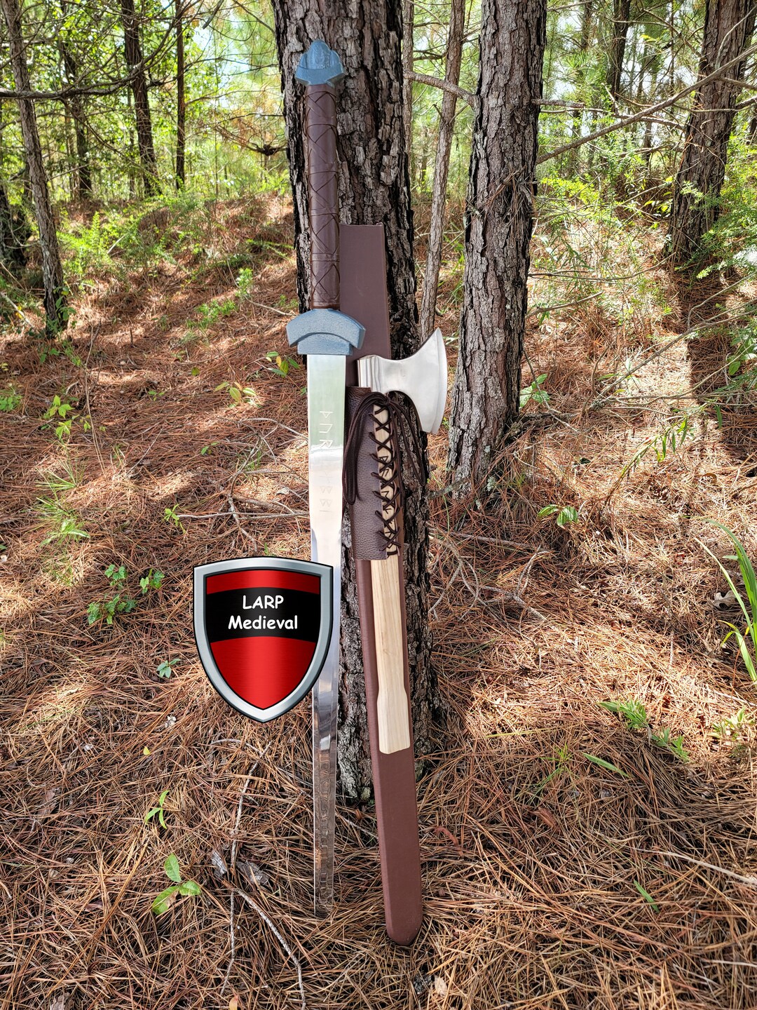 Hand Forged Norse Viking Runes Thor's Champion Sword and Axe Set Winter ...