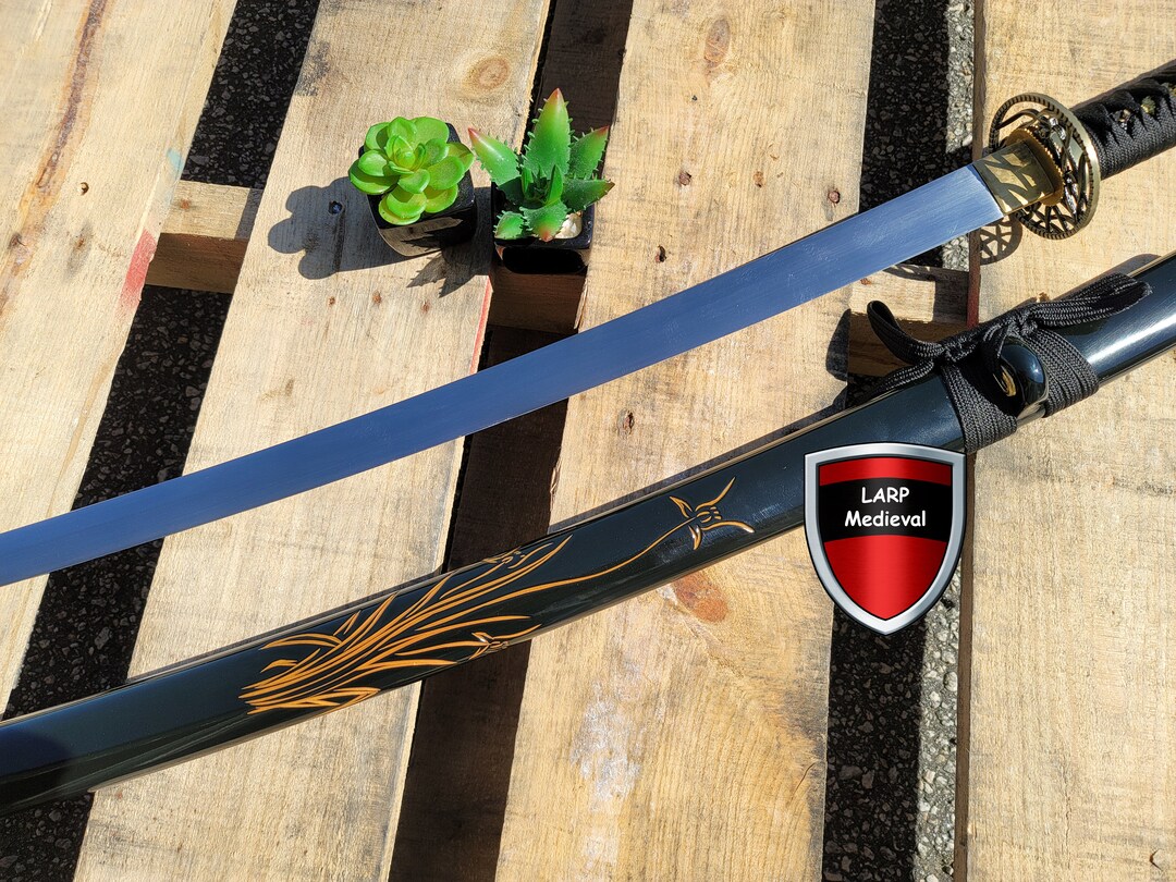 Japanese Samurai 1060 Carbon Katana Sword Orchid Flower Piano Black ...
