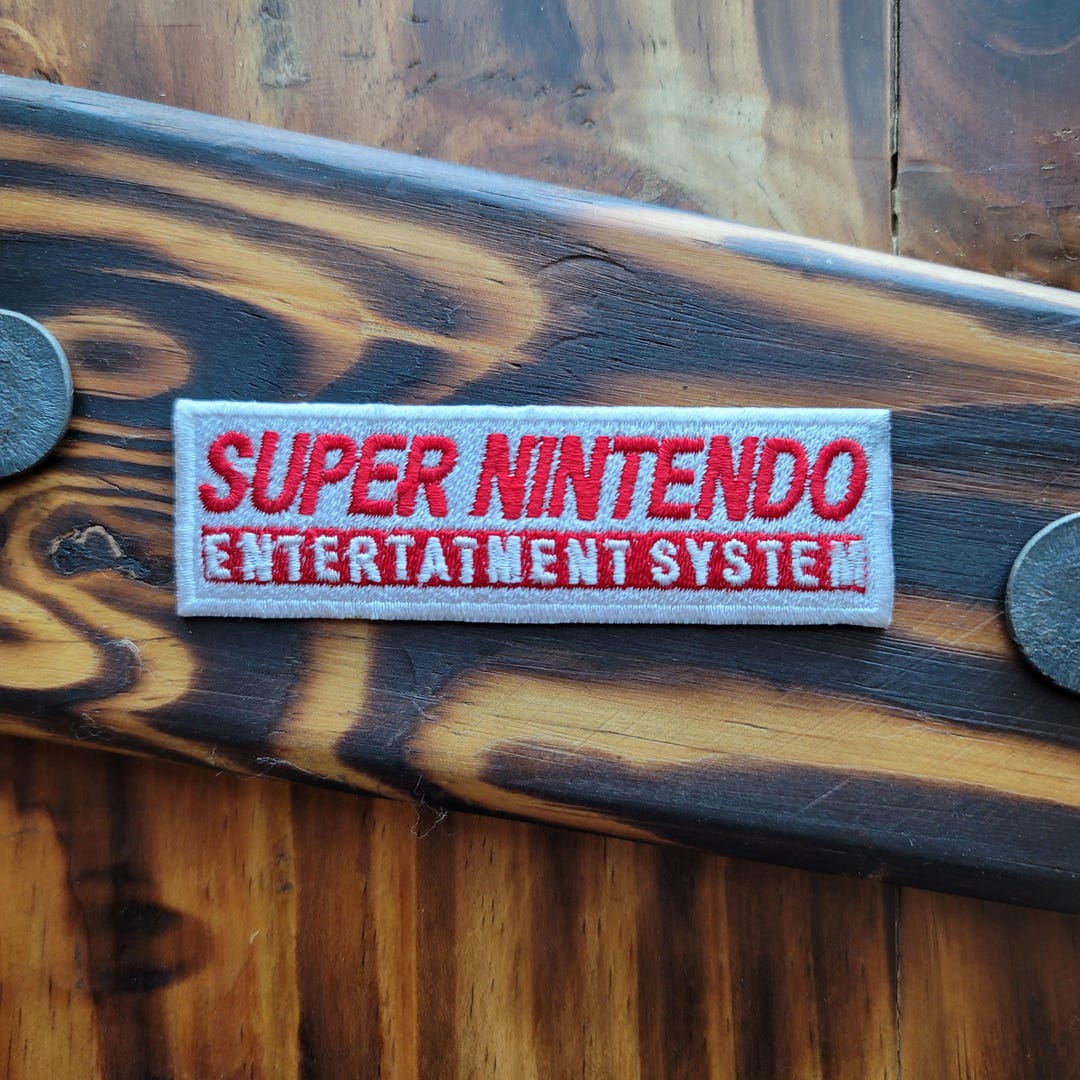 Embroidered White Rectangular SNES Logo Iron on Sew on Applique Gamers ...