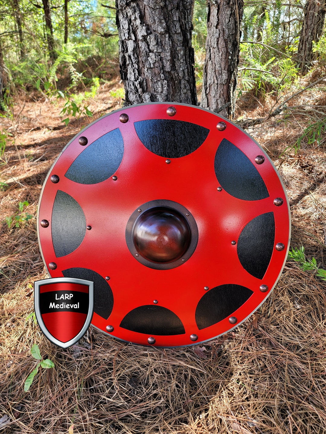 Functional Wood and Steel Blood Red Buckler Medieval Round Shield ...