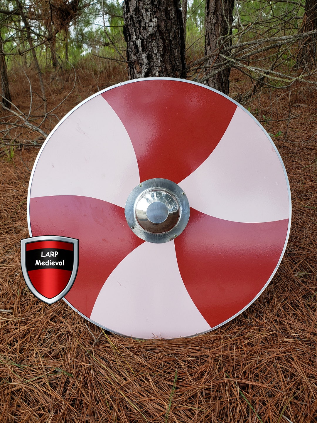 Viking Knight Norse Battle Ready Red Spiral Wooden Round 16 Gauge ...