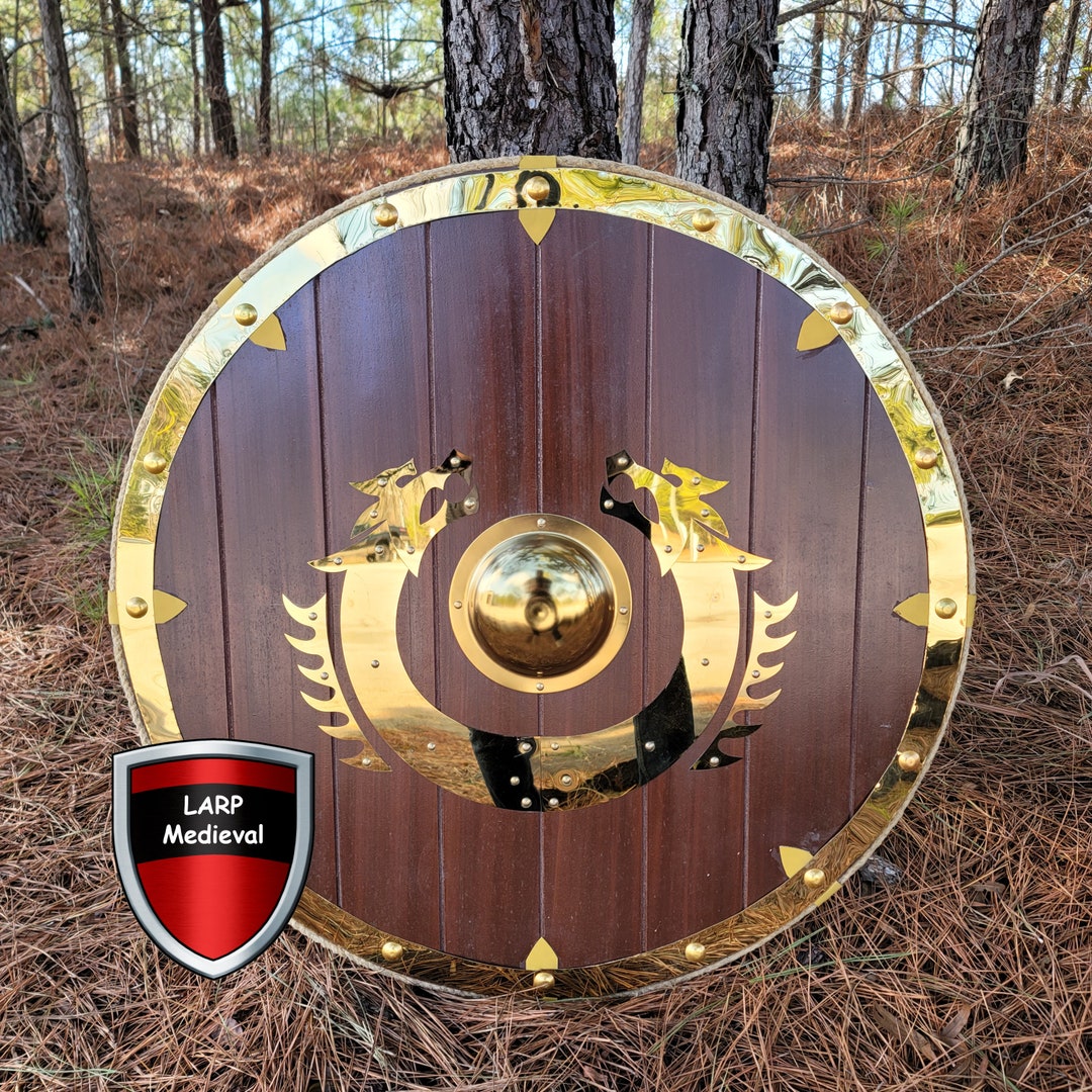 Norse Medieval Viking Gold Steel Plated Dragon Huge 32 Inches Wooden ...